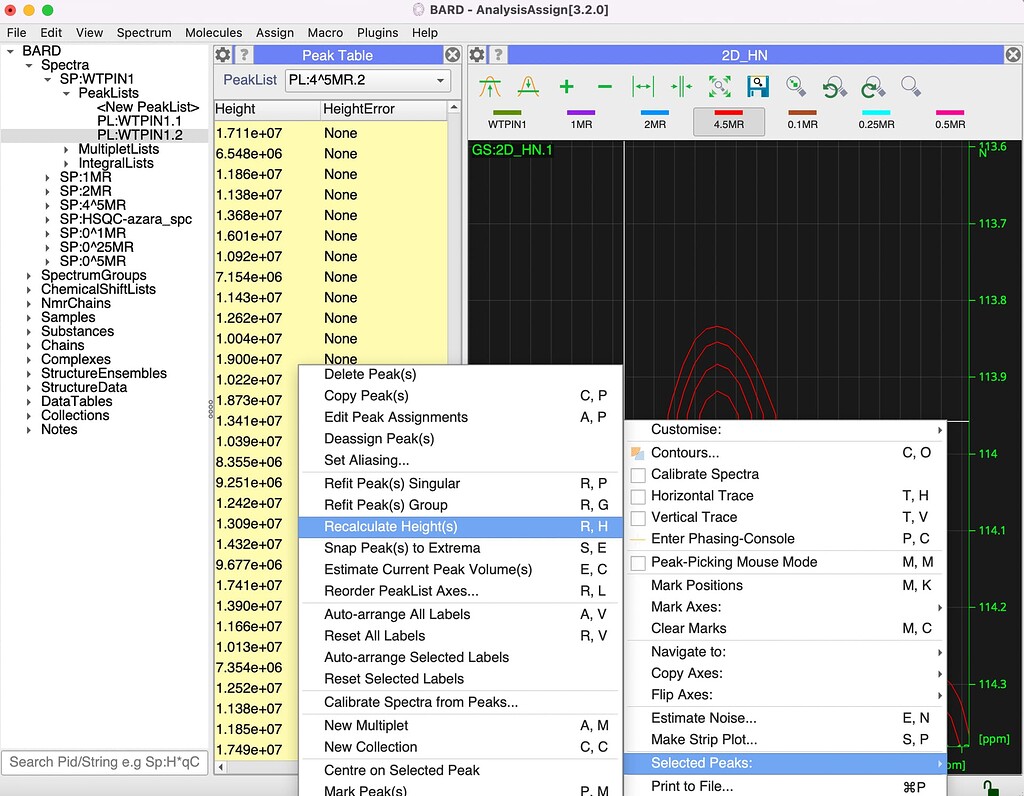 Having Issue Calculating Peak Height Errors Analysis Version 3 Ccpn Forum 